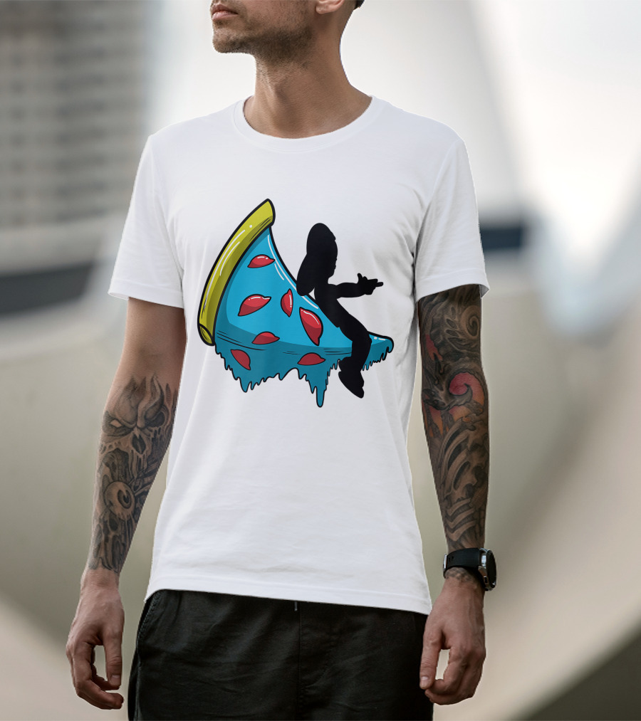 Picza Moon Silhouette On Blue Pizza Slice With Red Toppings T-Shirt