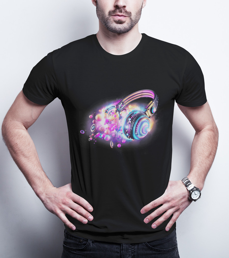 LED Sound Activated Glow DJ Headphones Neon Lights Music Vibes T-Shirt