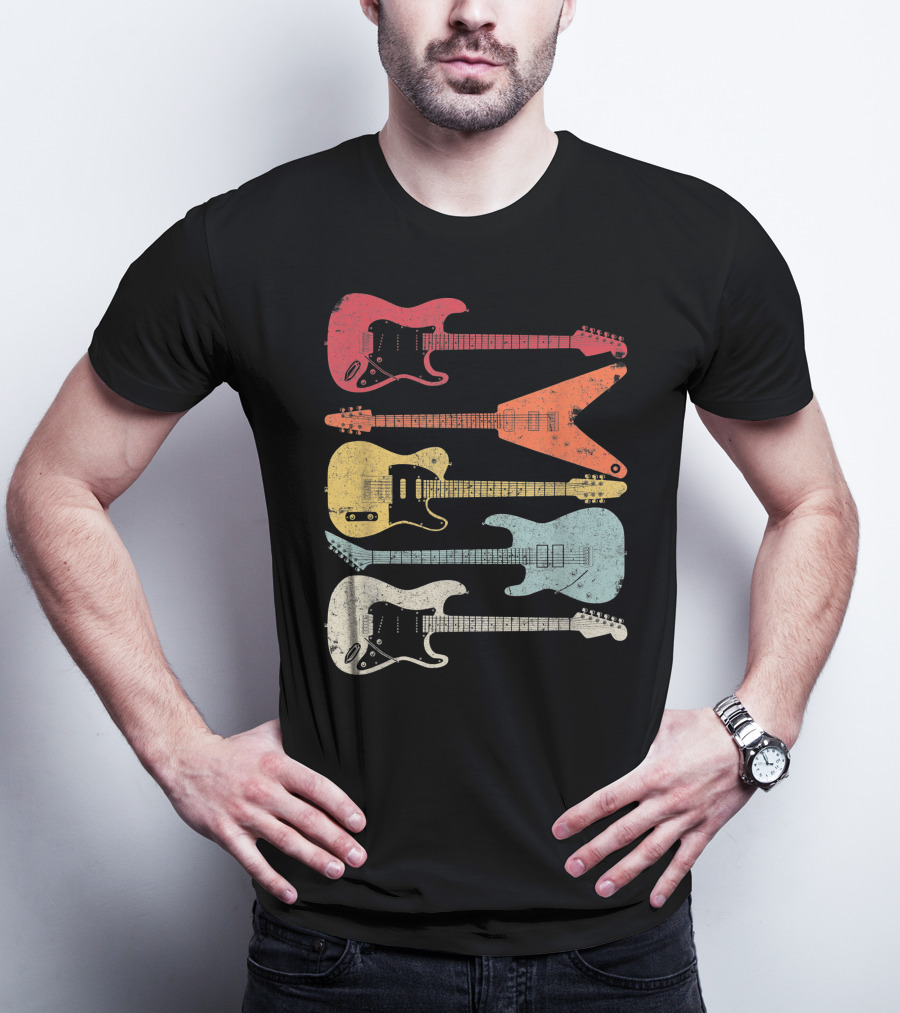 Guitar Guitarist Colorful Electric Guitars Distressed Texture T-Shirt