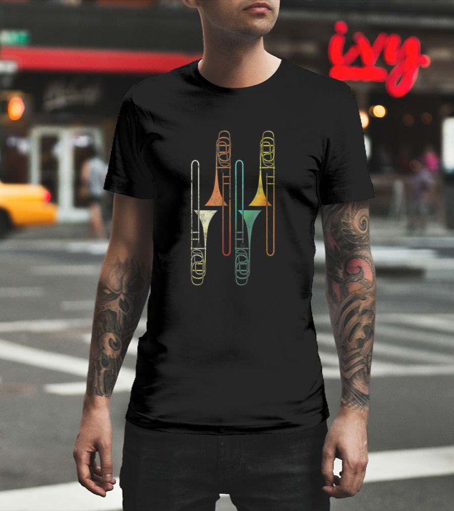 Retro Multicolored Trombone Jazz Instrumental T-Shirt