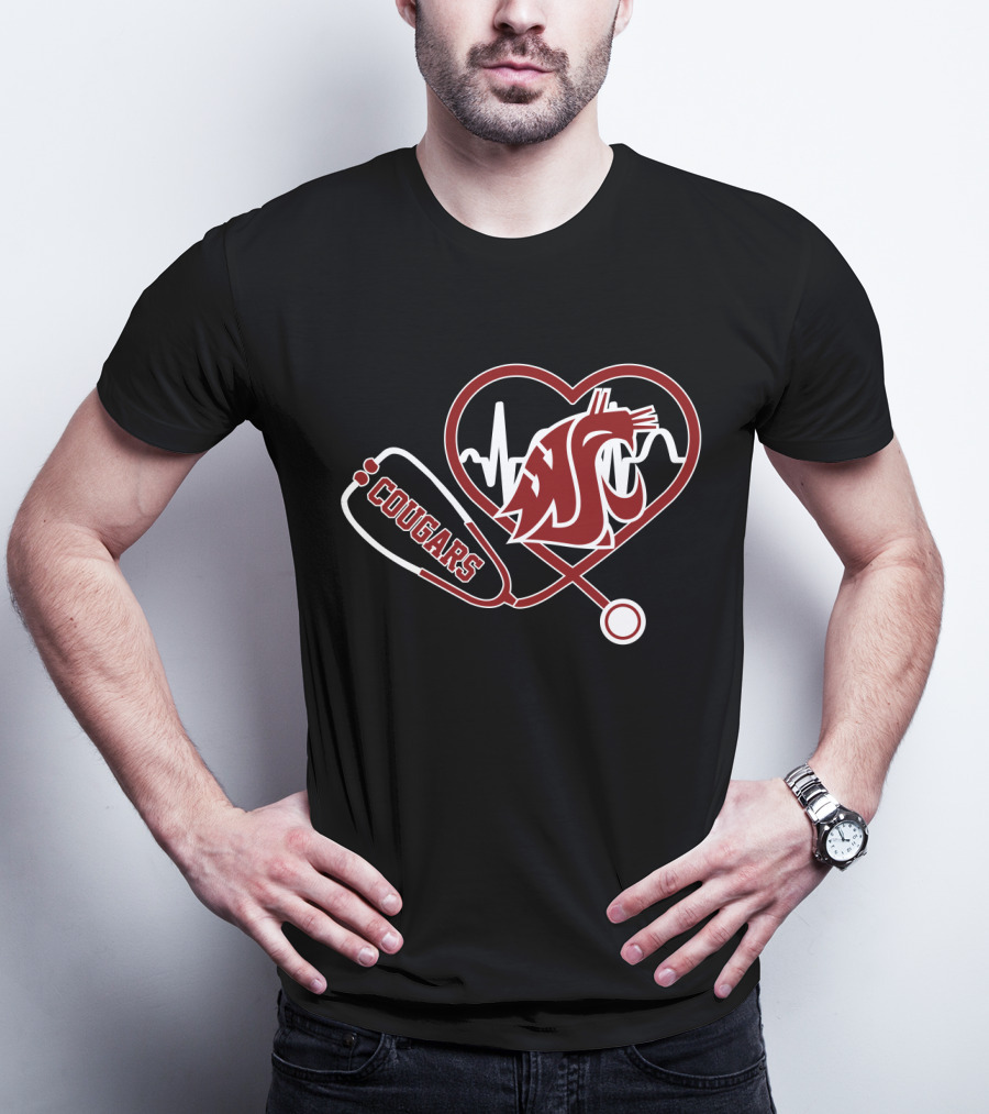 Cougars Washington State Heartbeat Stethoscope T-Shirt