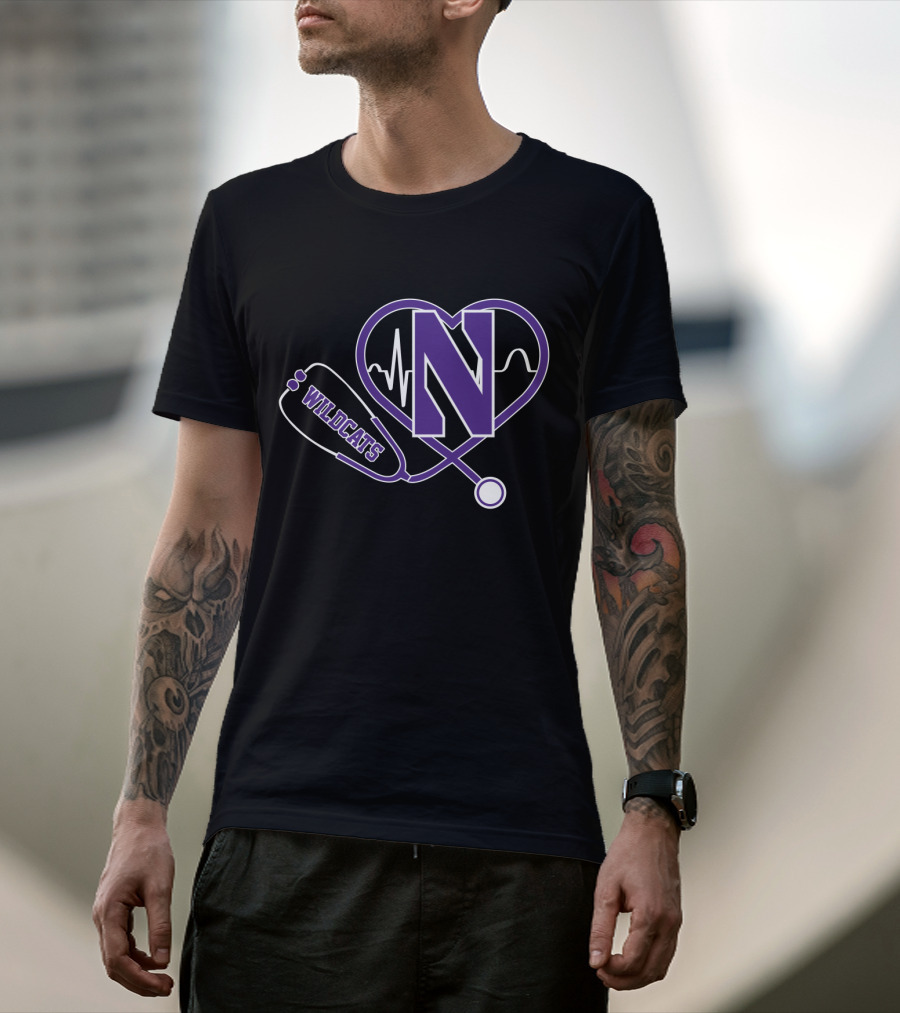 Northwestern Wildcats Stethoscope Heartbeat N T-Shirt