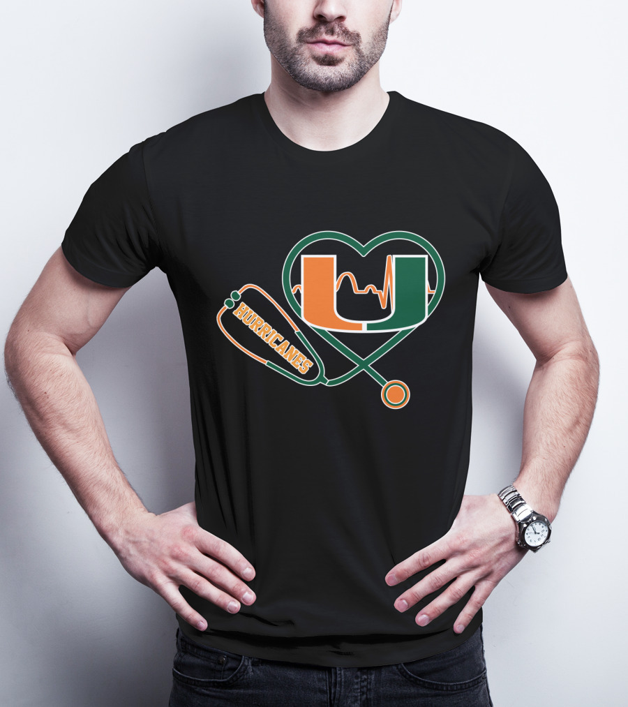 Miami Hurricanes Heartbeat Stethoscope U T-Shirt