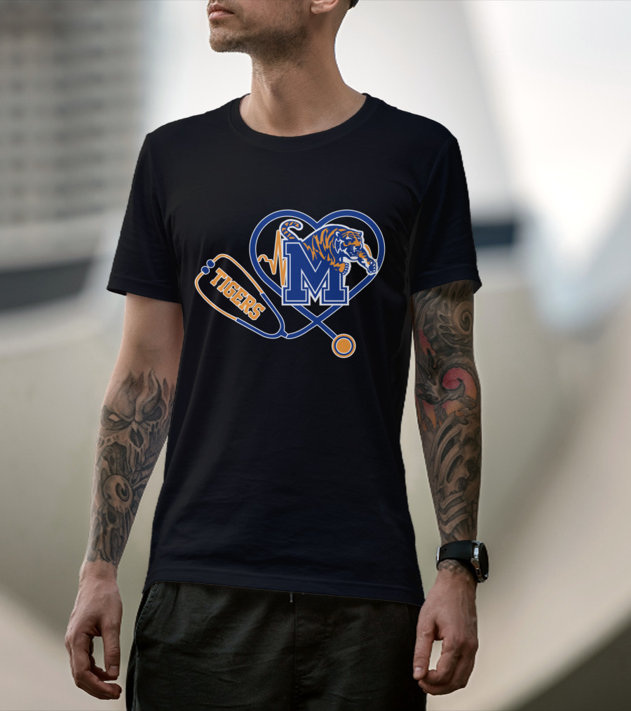 Heart And Stethoscope With Memphis Tigers M T-Shirt