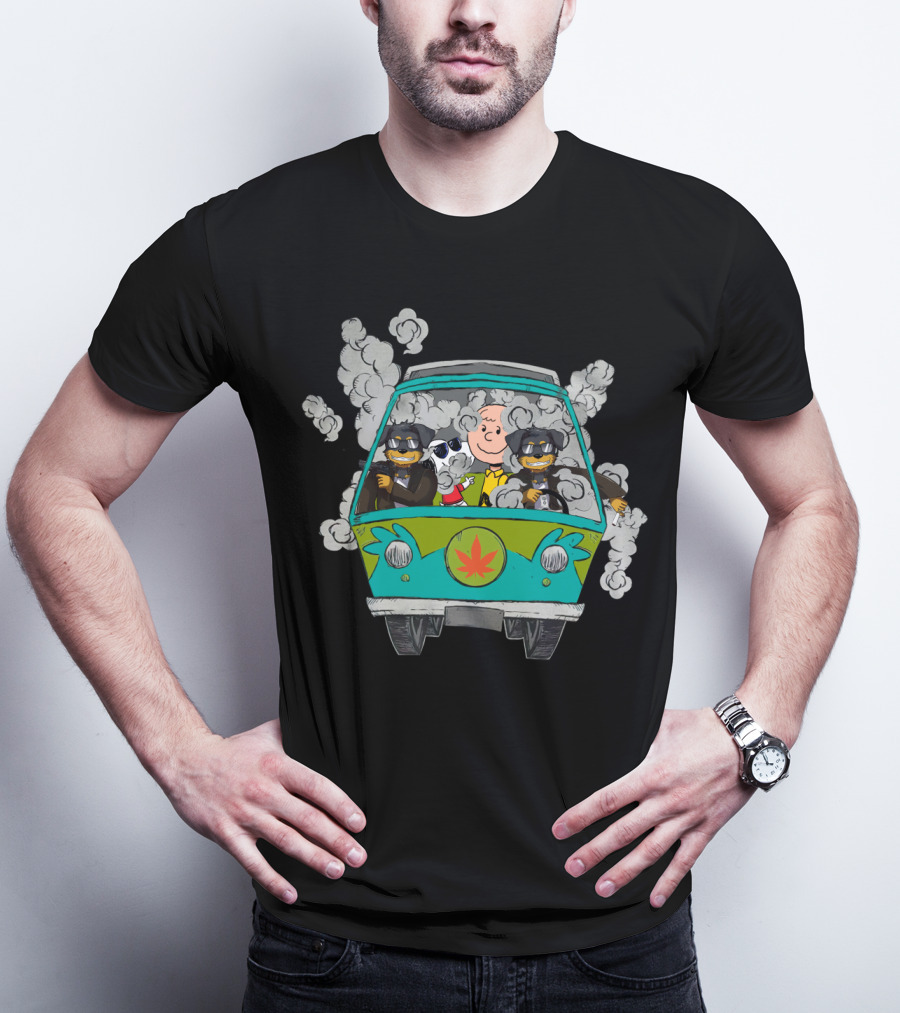 Rottweiler Ds0 Road Trip In Smoke-Filled Van With Cartoon Characters T-Shirt