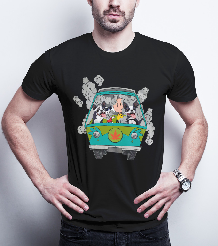 Boston Terrier Smoking Van Adventure T-Shirt
