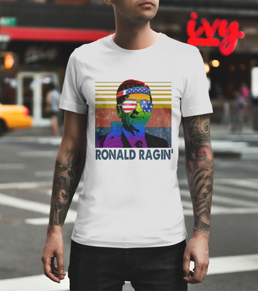Ronald Ragin Rainbow Americana Bandana Sunglasses Flag Stripes T-Shirt