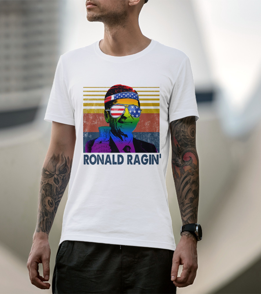 Ronald Ragin Rainbow Americana Bandana Sunglasses Flag Stripes T-Shirt