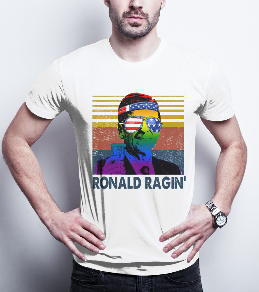 Ronald Ragin Rainbow Americana Bandana Sunglasses Flag Stripes T-Shirt