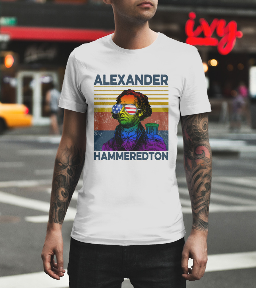 Alexander Hammeredton American Flag Sunglasses Beer Drink T-Shirt
