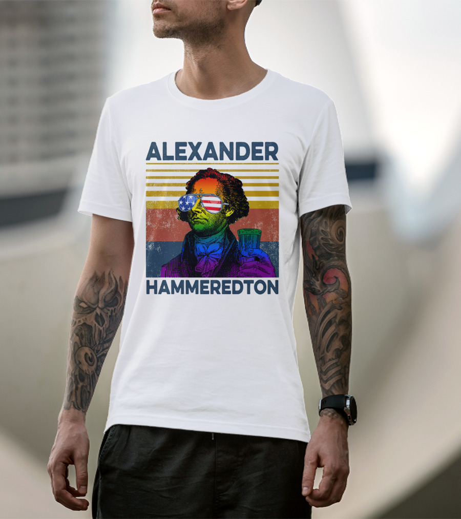 Alexander Hammeredton American Flag Sunglasses Beer Drink T-Shirt
