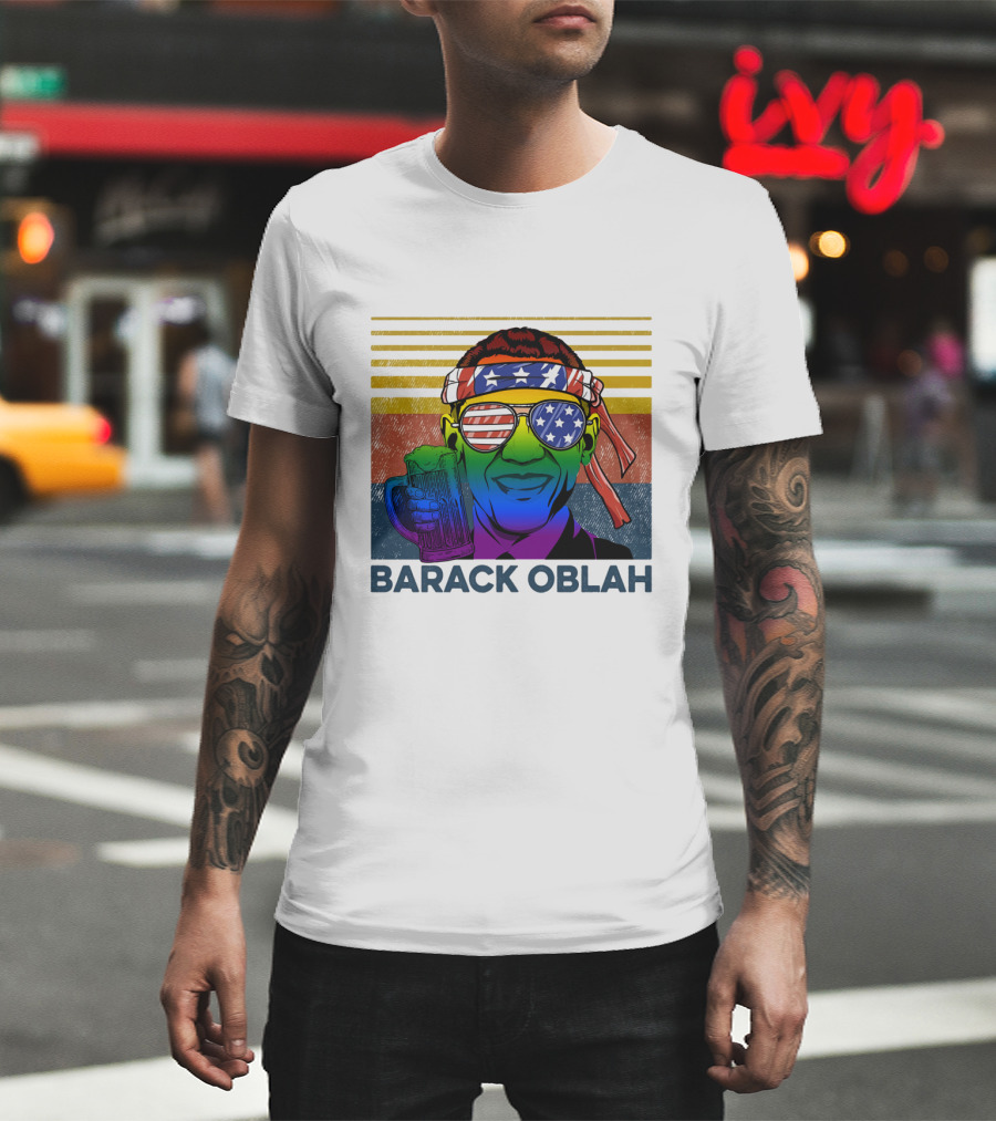 Barack Oblah Patriotic Headband Rainbow Sunglasses Beer Mug T-Shirt