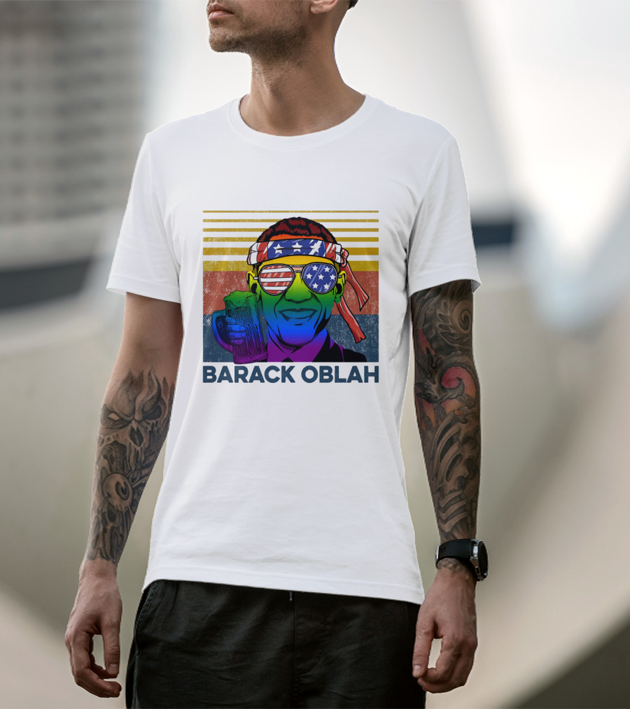 Barack Oblah Patriotic Headband Rainbow Sunglasses Beer Mug T-Shirt