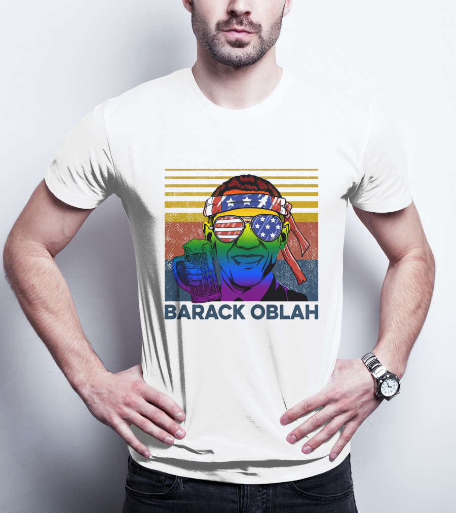 Barack Oblah Patriotic Headband Rainbow Sunglasses Beer Mug T-Shirt