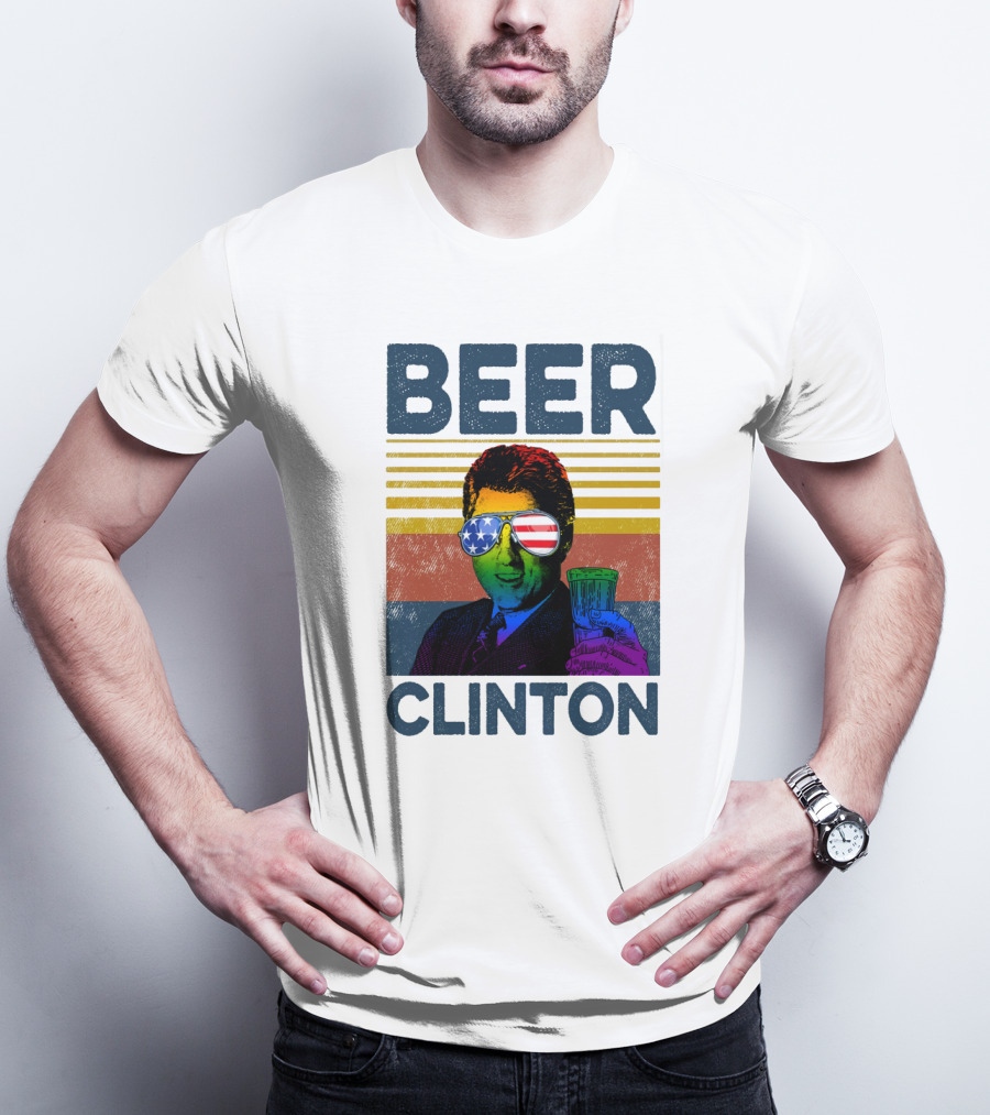Beer Clinton Stars And Stripes Sunglasses Retro Drink T-Shirt
