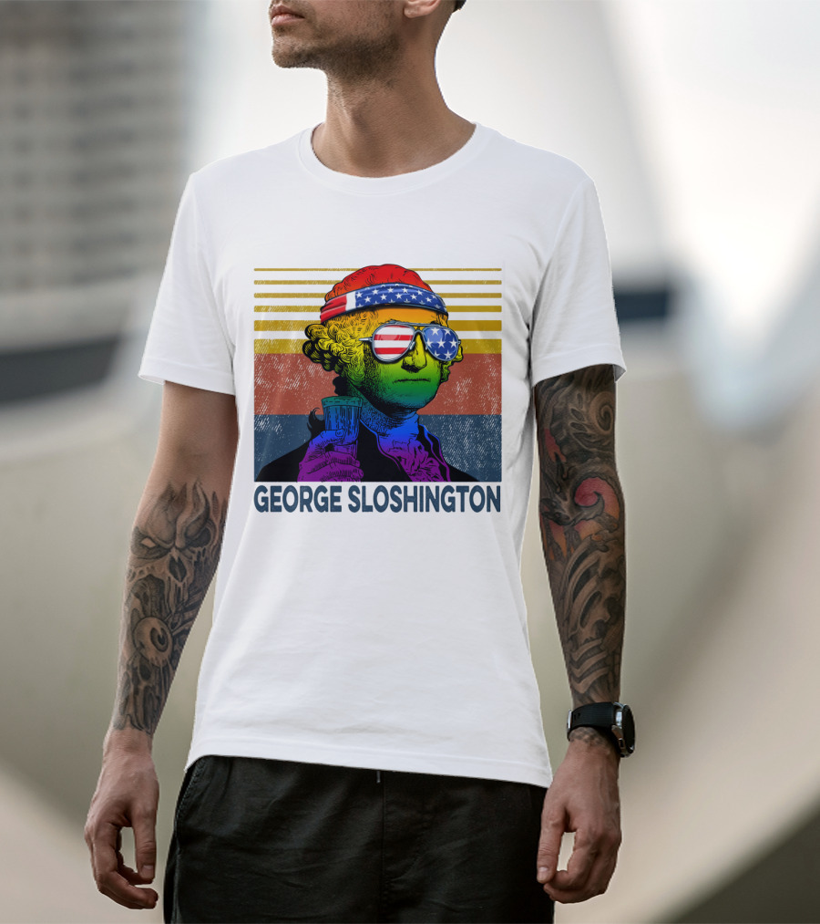 George Sloshington Patriotic Beer Celebration With American Flag Bandana And Sunglasses T-Shirt
