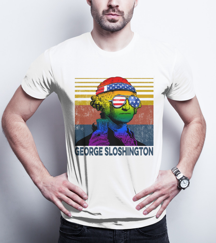 George Sloshington Patriotic Beer Celebration With American Flag Bandana And Sunglasses T-Shirt