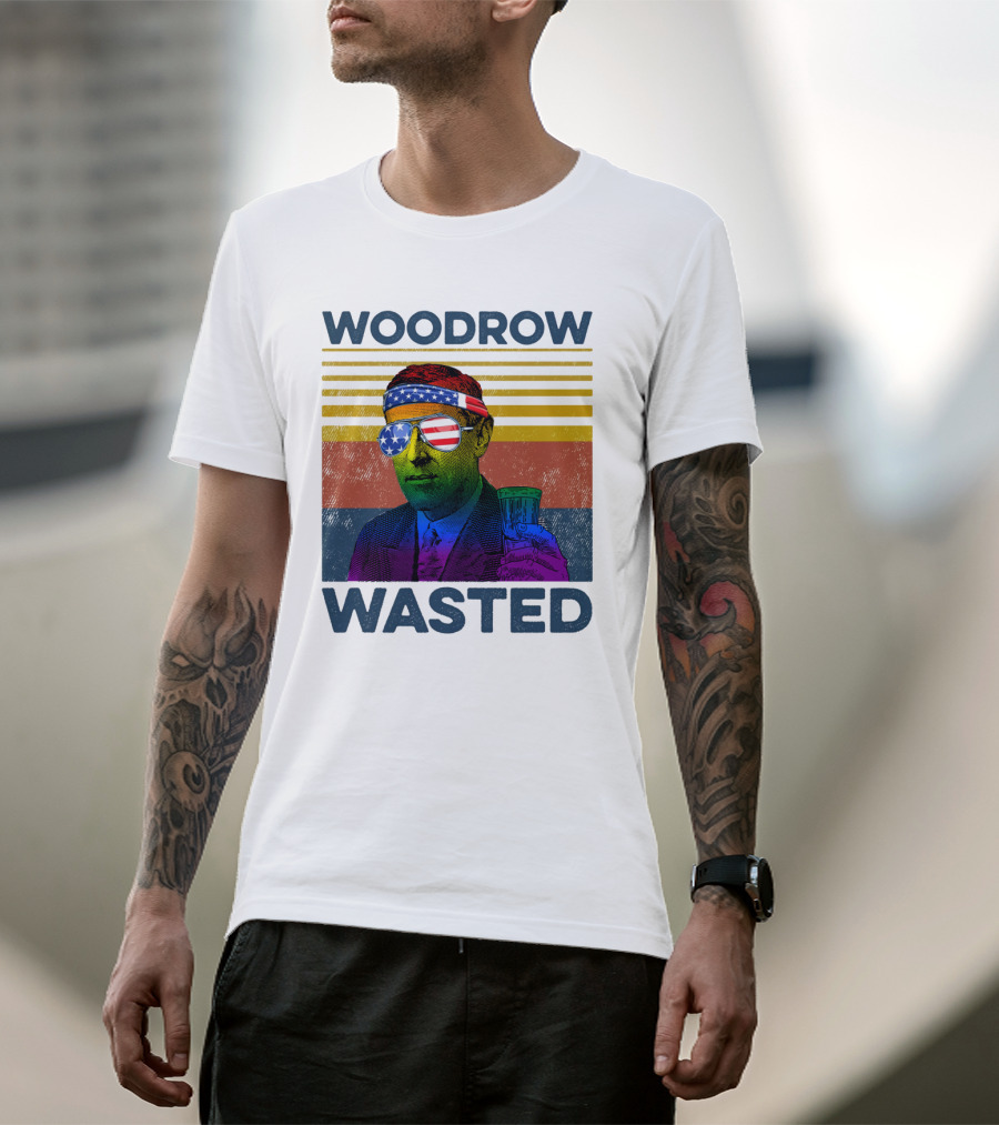 Woodrow Wasted American Flag Sunglasses Beer T-Shirt