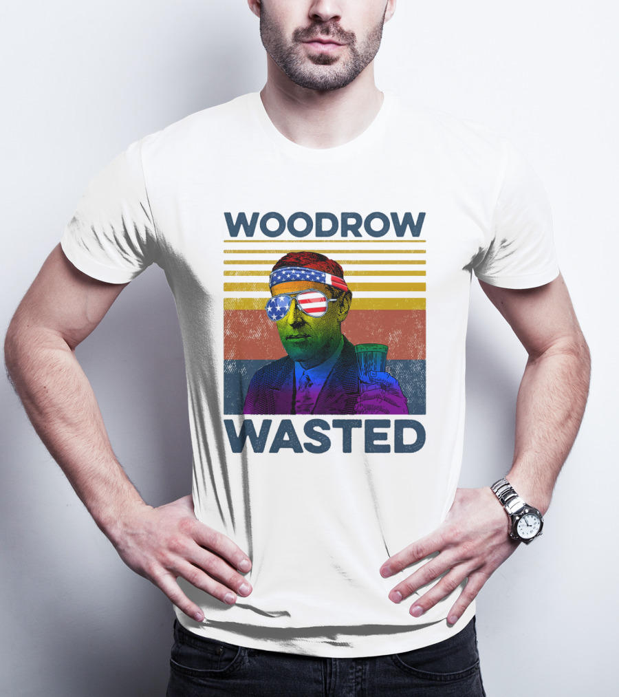 Woodrow Wasted American Flag Sunglasses Beer T-Shirt
