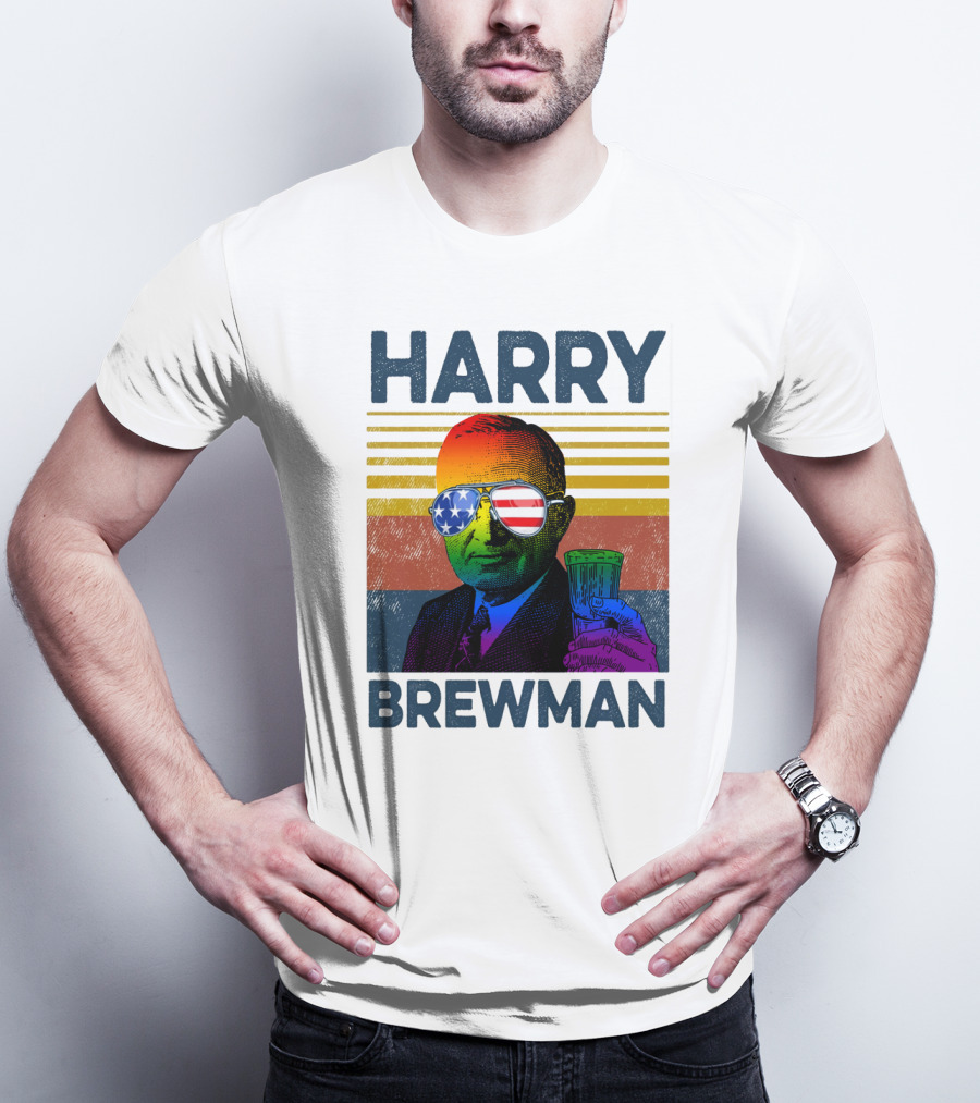 HARRY BREWMAN Patriotic Sunglasses Beer Drink T-Shirt