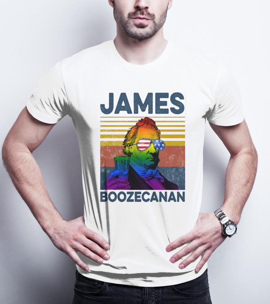 James Boozecanan American Flag Sunglasses With Beer Drink Rainbow T-Shirt