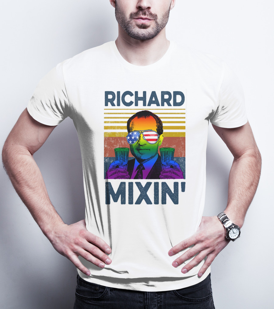 Richard Mixin' Beer Drink Patriotic Sunglasses Rainbow Stripes T-Shirt