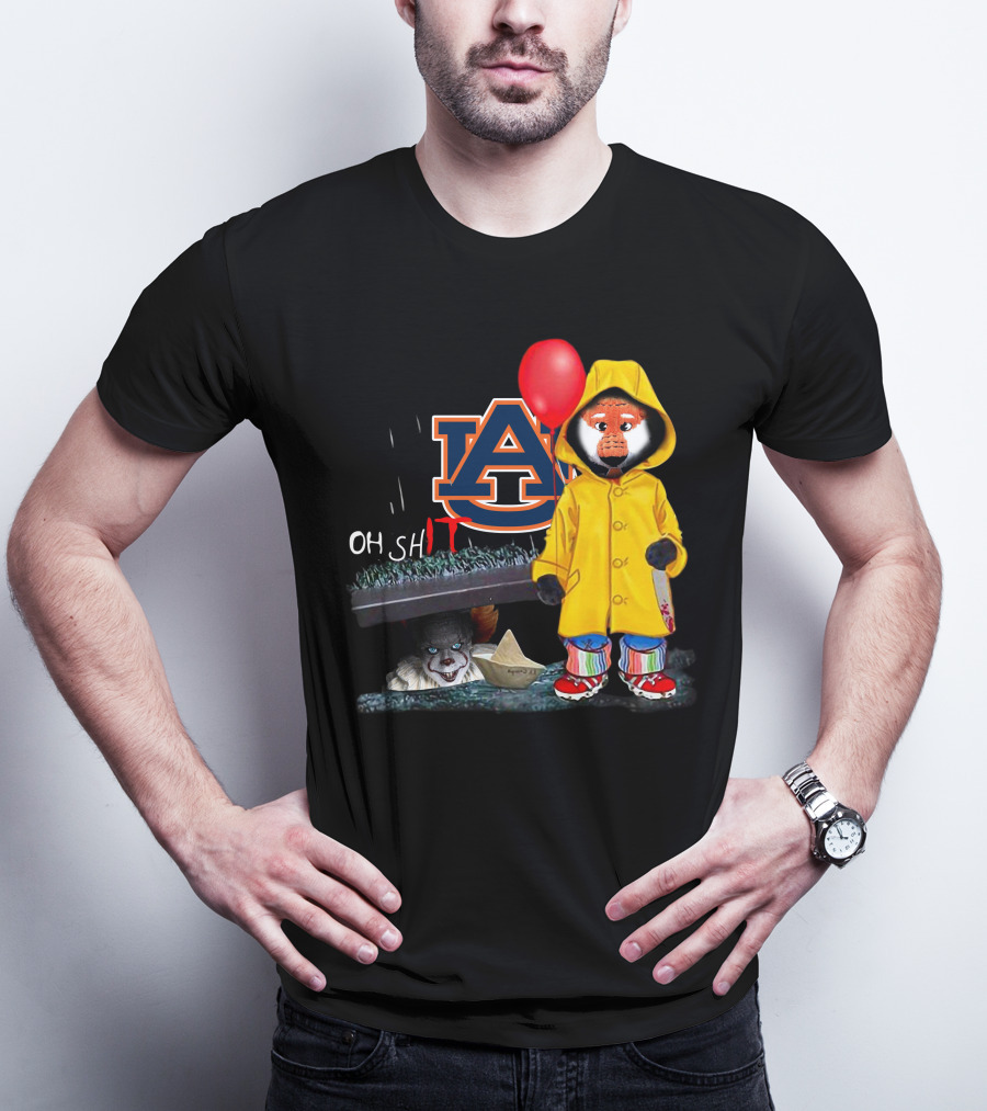 Auburn Tigers IT Parody Pennywise Raincoat Red Balloon Horror Crossover T-Shirt