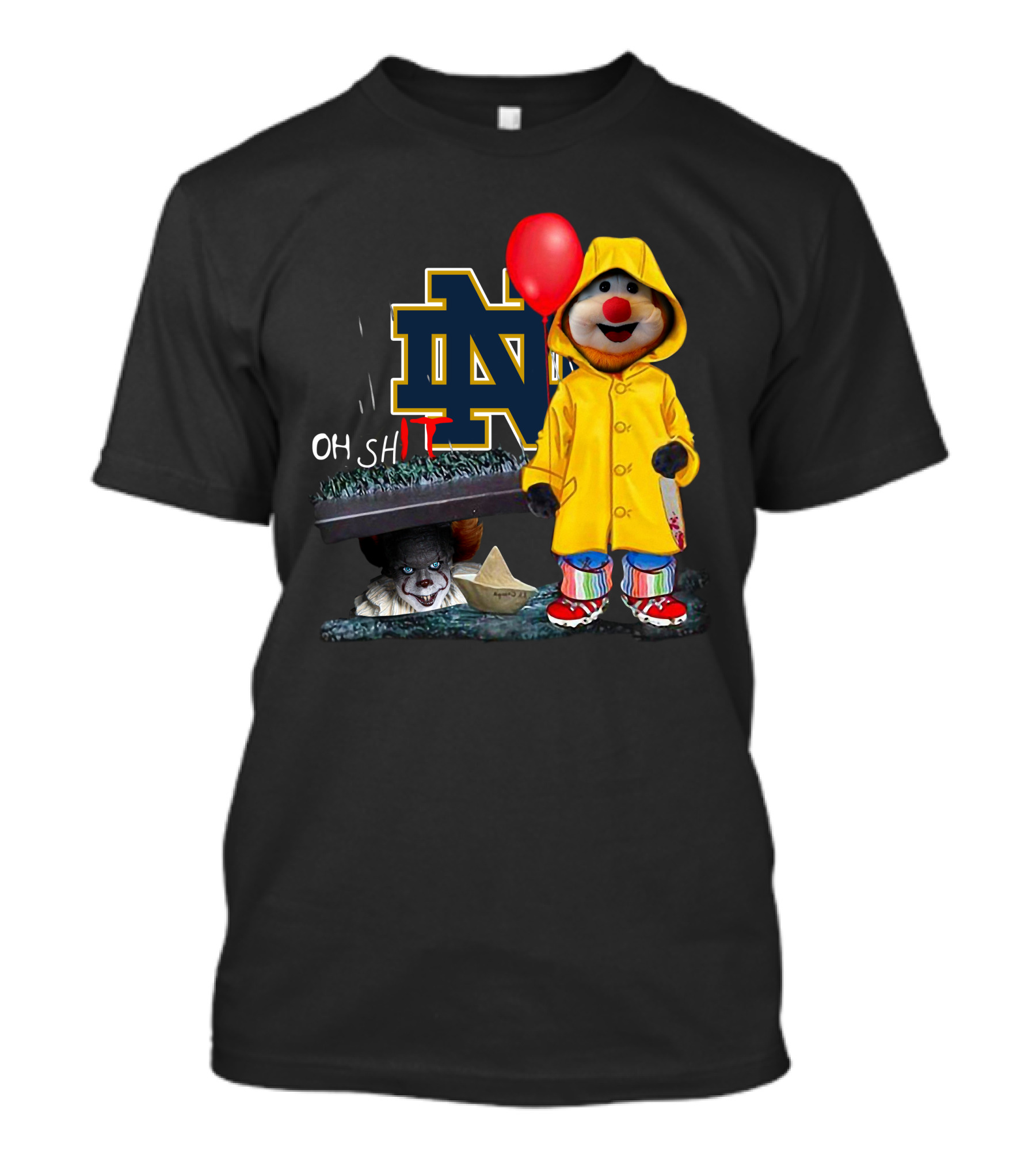 Notre Dame Fighting IrishDs Pennywise Clown Mashup Oh Shit Balloon T-Shirt