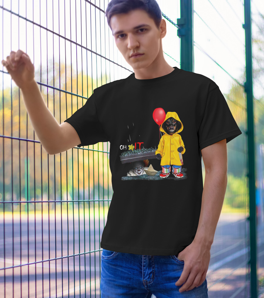 DachshundDs Oh IT With Creepy Clown And Red Balloon In Yellow Raincoat T-Shirt