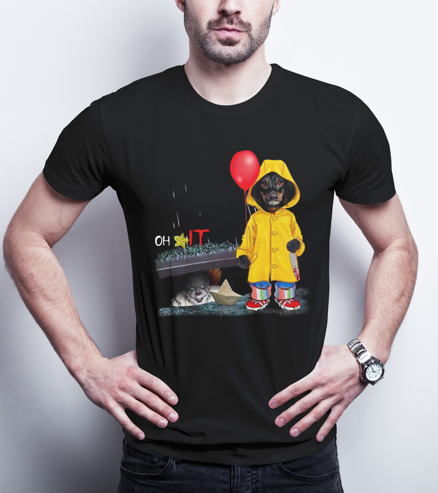 DachshundDs Oh IT With Creepy Clown And Red Balloon In Yellow Raincoat T-Shirt