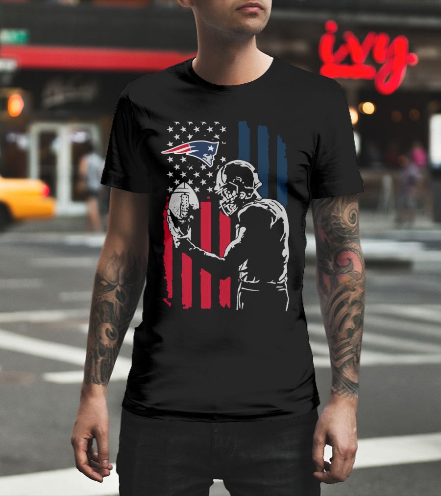 New England Patriots American Flag Football Player Nfl T-Shirt