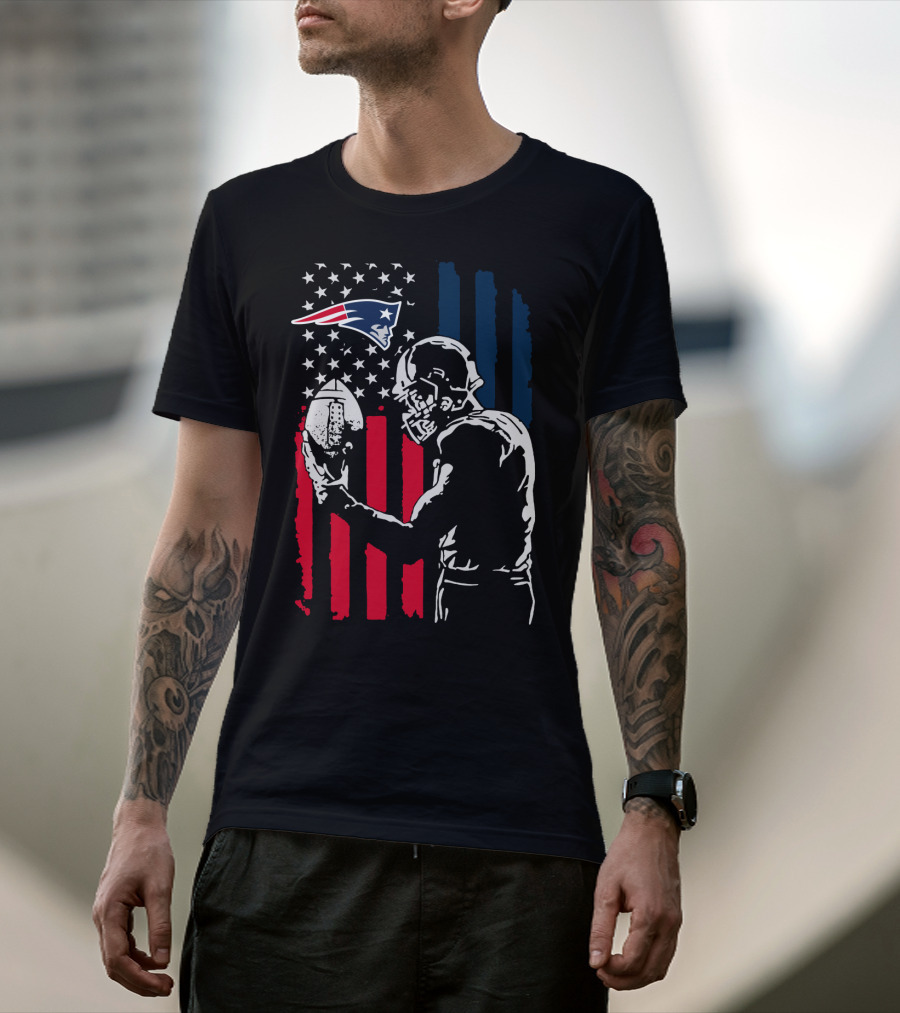 New England Patriots American Flag Football Player Nfl T-Shirt