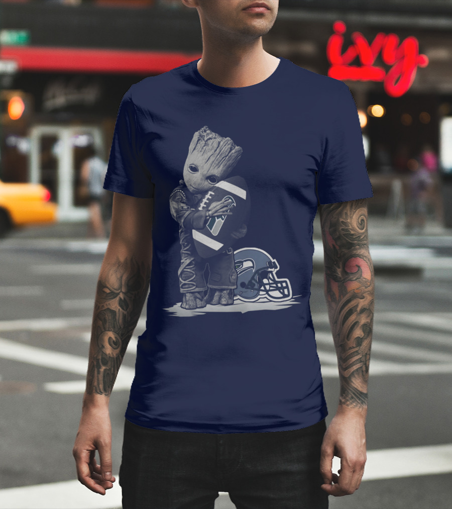 Seattle Seahawks Groot Holding Football With Helmet T-Shirt