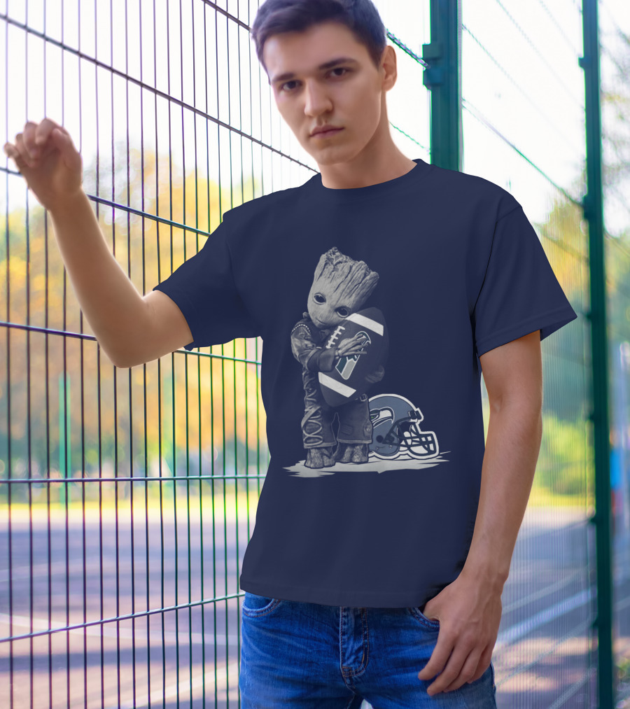 Seattle Seahawks Groot Holding Football With Helmet T-Shirt