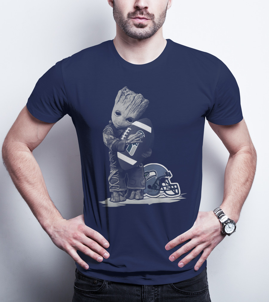 Seattle Seahawks Groot Holding Football With Helmet T-Shirt