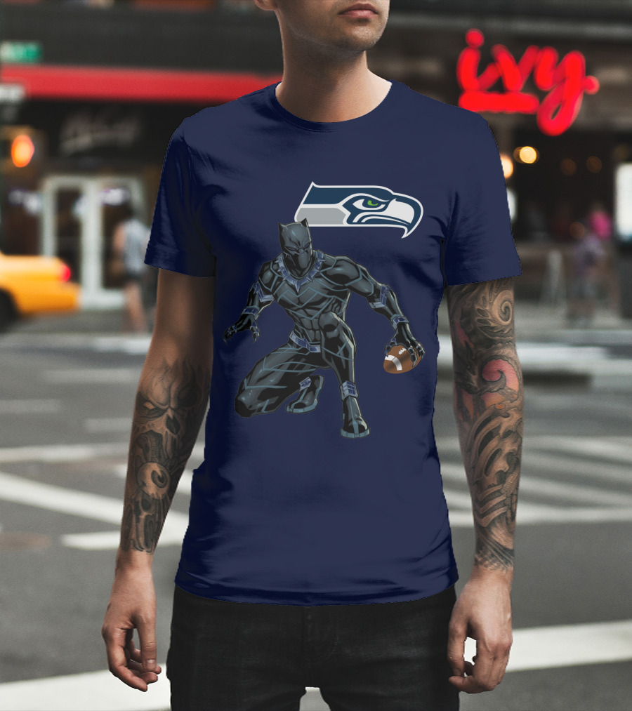 Seattle Seahawks Black Panther Football Character T-Shirt