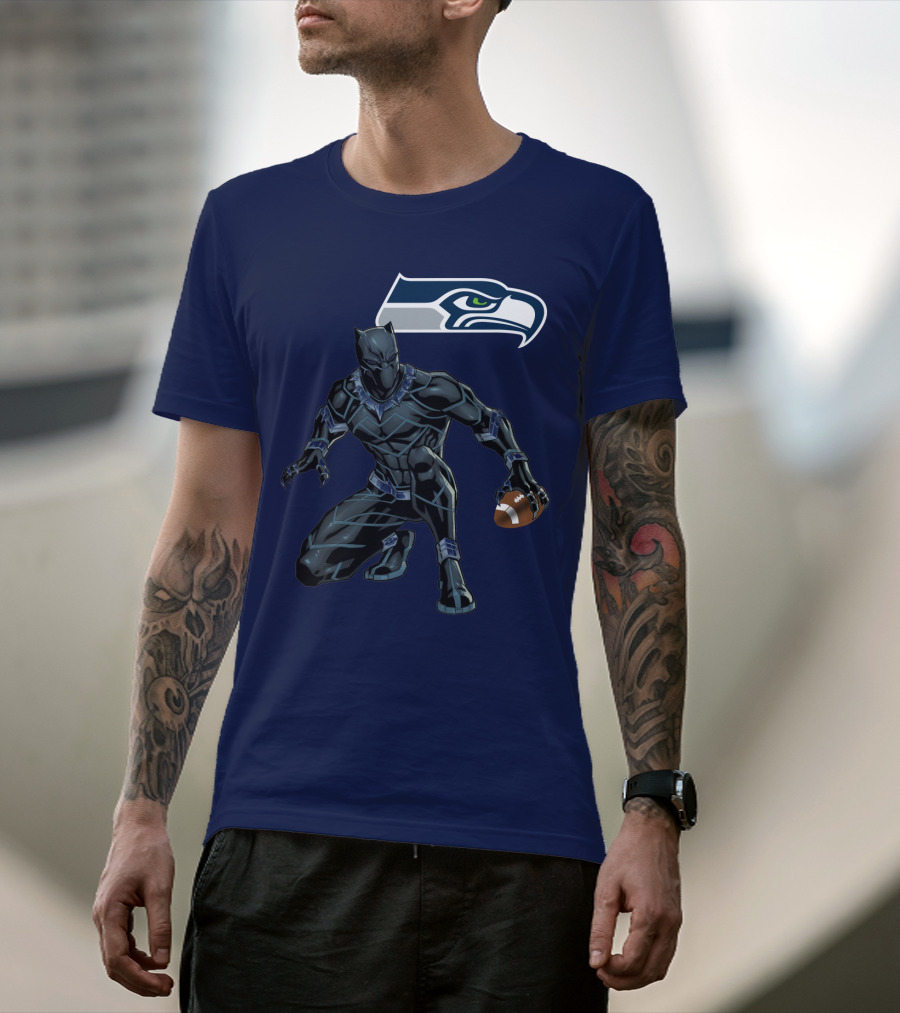 Seattle Seahawks Black Panther Football Character T-Shirt