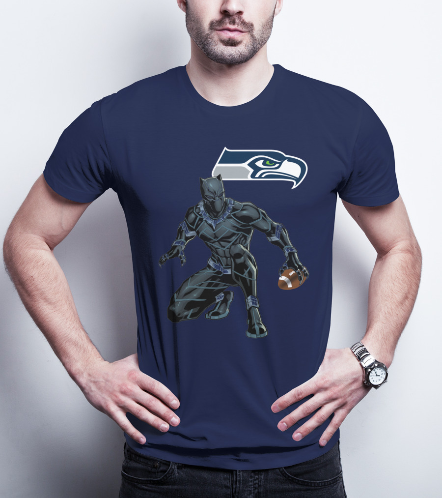 Seattle Seahawks Black Panther Football Character T-Shirt