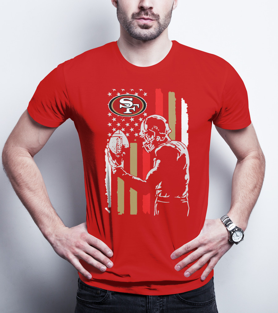 San Francisco 49ers Football Player With Logo And American Flag T-Shirt