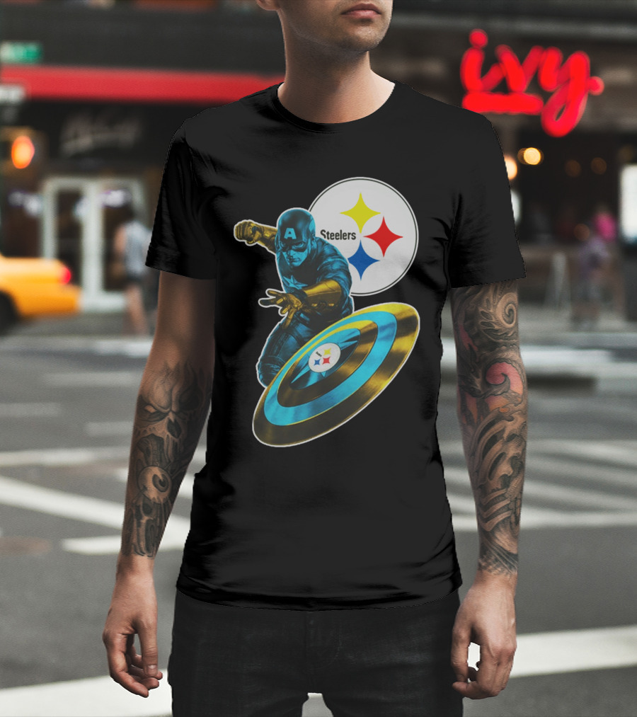 Pittsburgh Steelers Captain America Shield And Logo Crossover T-Shirt