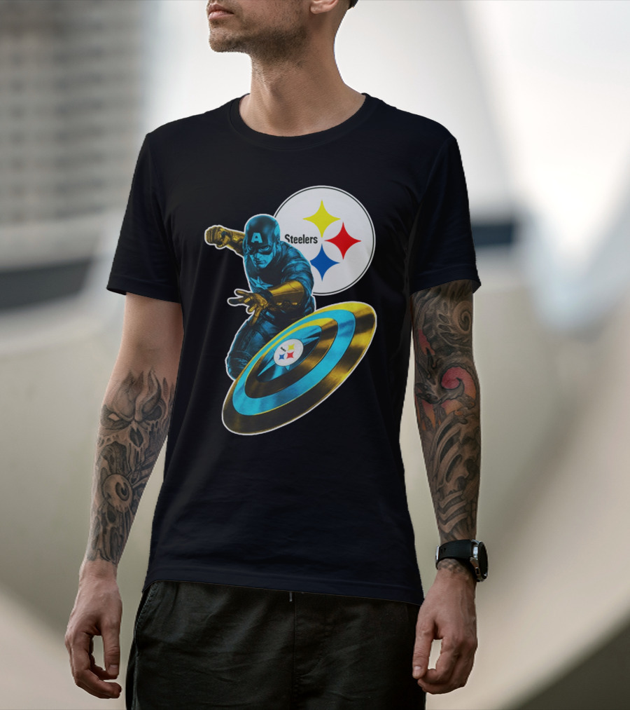 Pittsburgh Steelers Captain America Shield And Logo Crossover T-Shirt