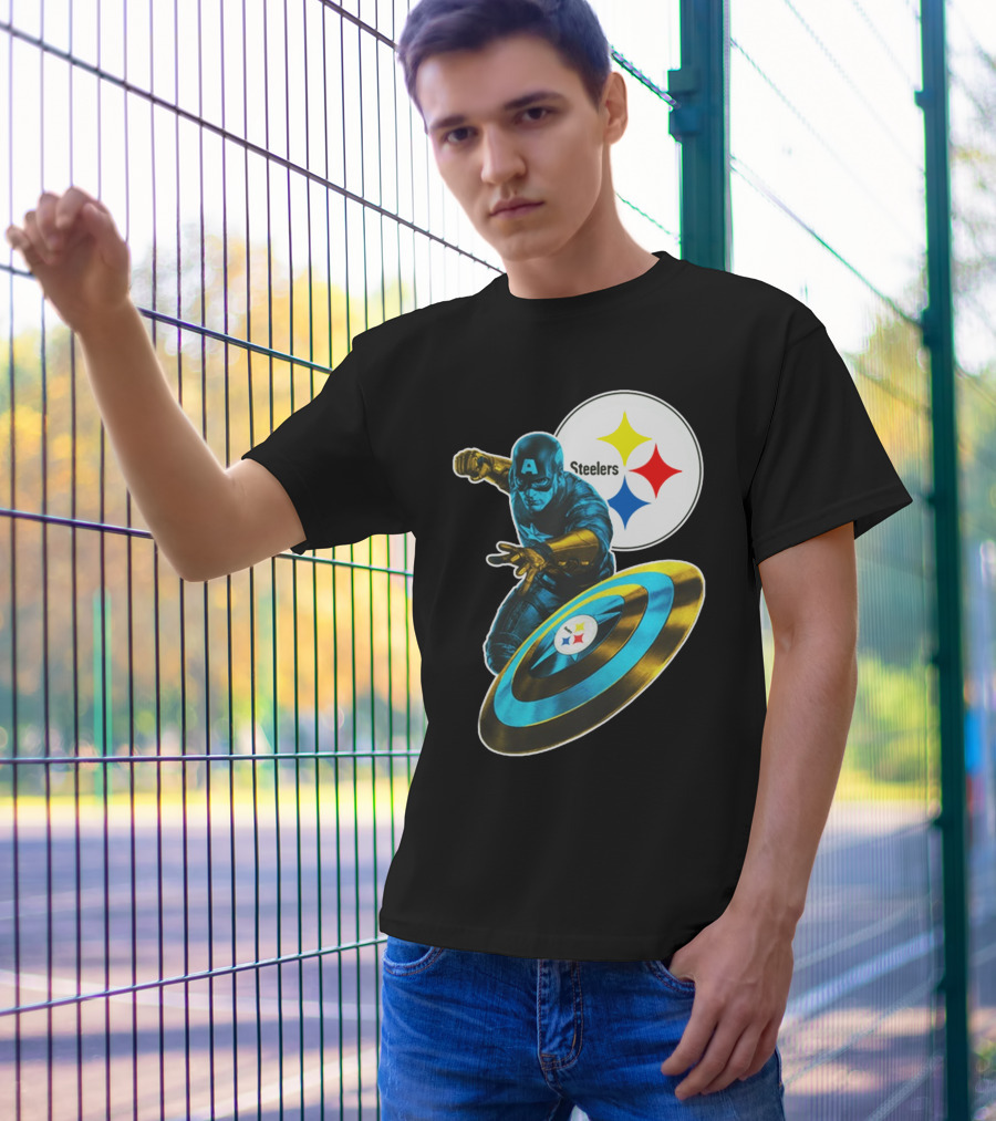 Pittsburgh Steelers Captain America Shield And Logo Crossover T-Shirt