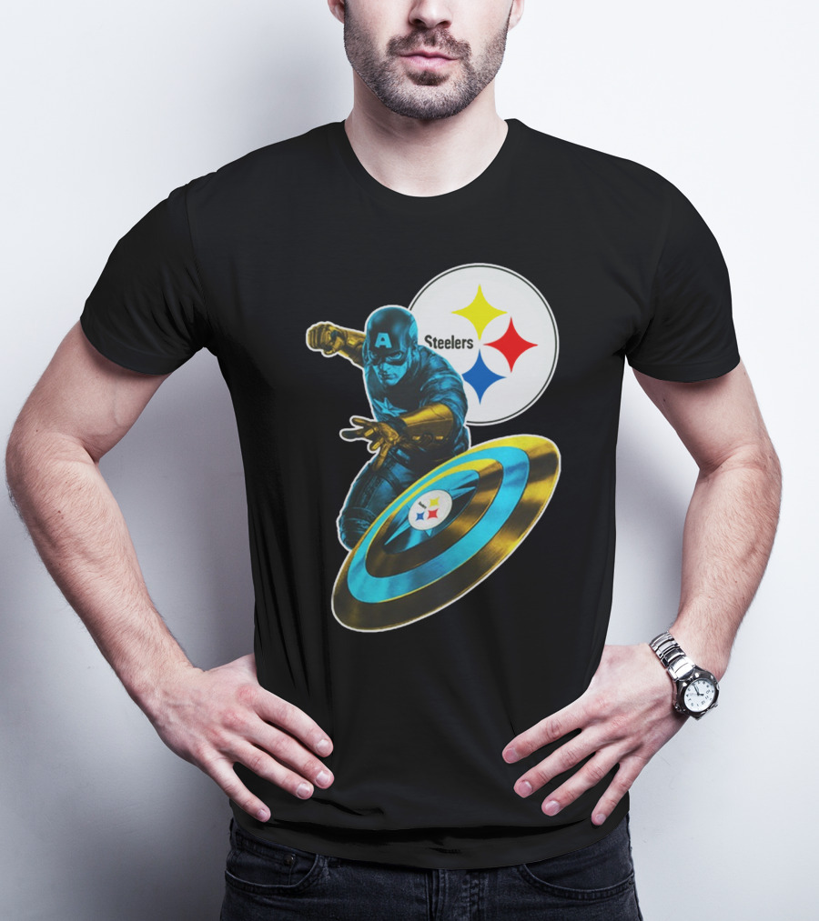 Pittsburgh Steelers Captain America Shield And Logo Crossover T-Shirt