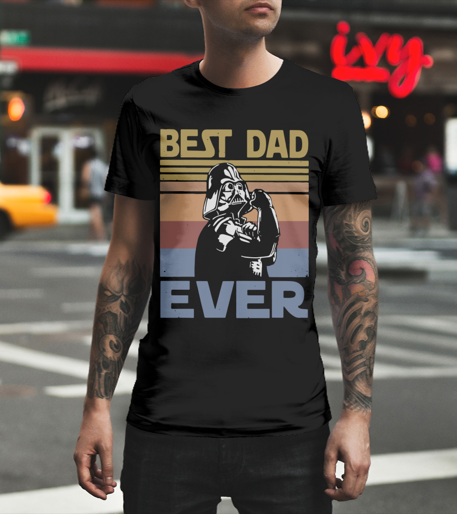 Vintage Best Dad Ever Darth Vader Retro Stripes T-Shirt