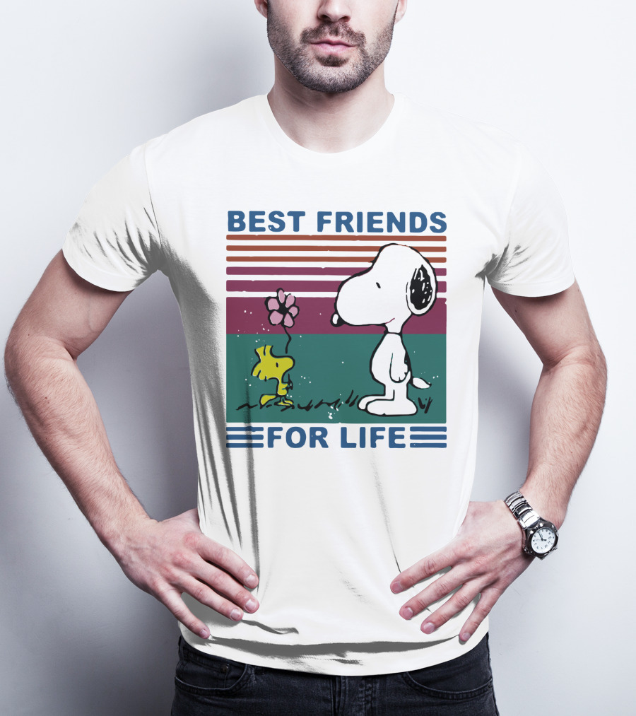 Best Friends For Life Snoopy Woodstock Vintage Retro Stripes T-Shirt