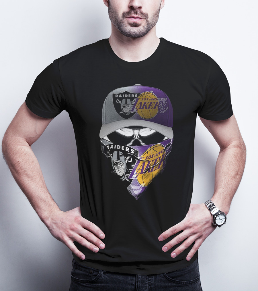 Skull Raiders Los Angeles Lakers Cap And Bandana Combo T-Shirt