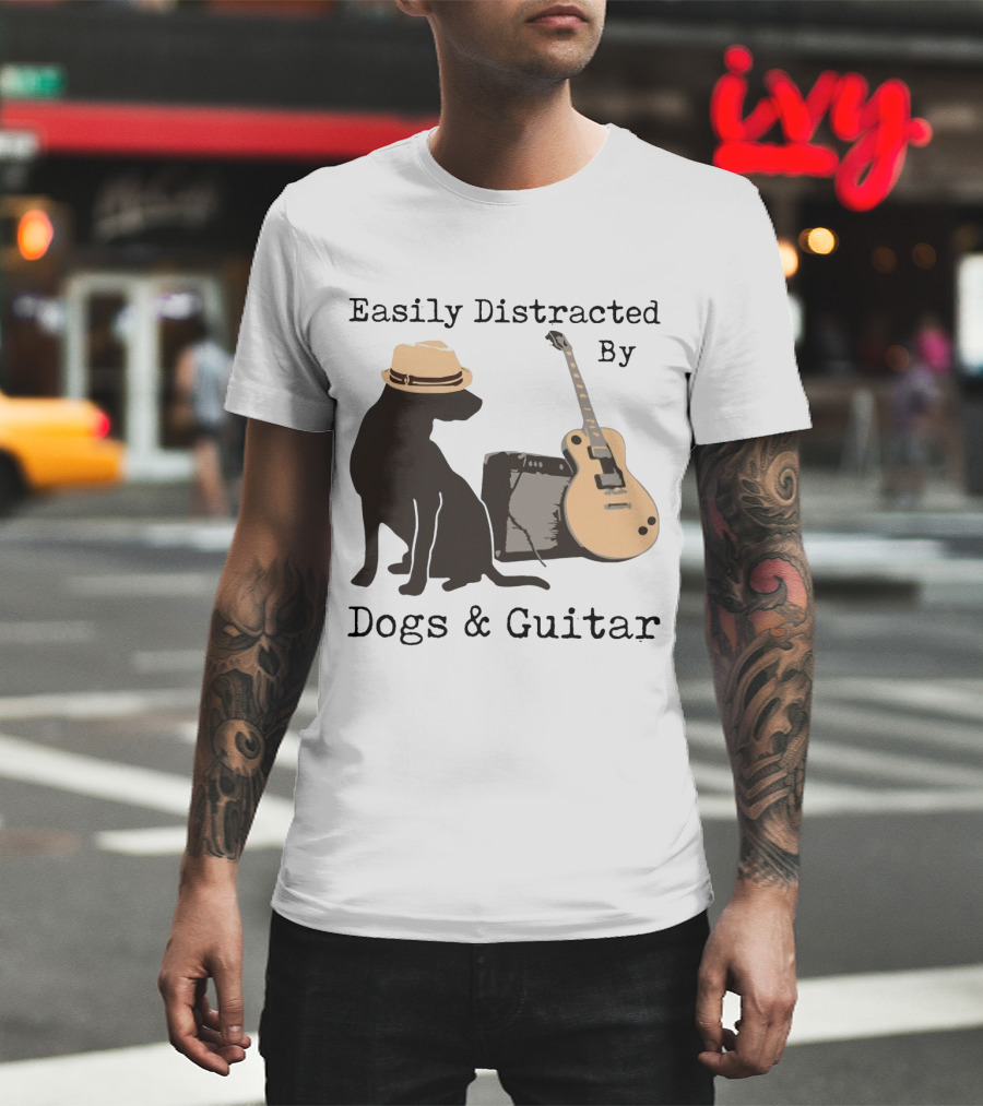 Easily Distracted By Dogs And Guitar Hat And Amplifier T-Shirt