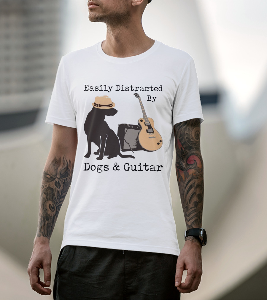 Easily Distracted By Dogs And Guitar Hat And Amplifier T-Shirt