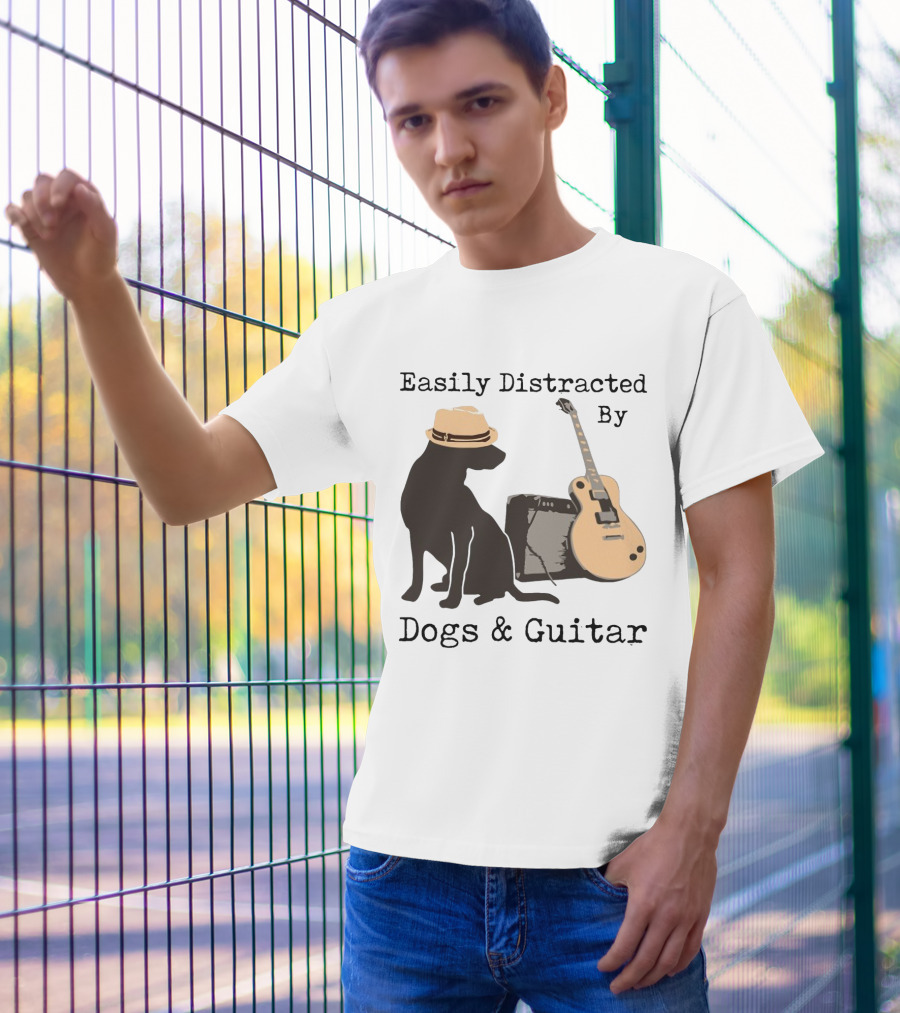 Easily Distracted By Dogs And Guitar Hat And Amplifier T-Shirt