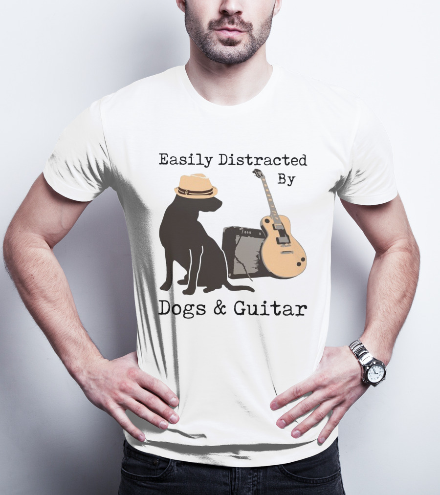 Easily Distracted By Dogs And Guitar Hat And Amplifier T-Shirt